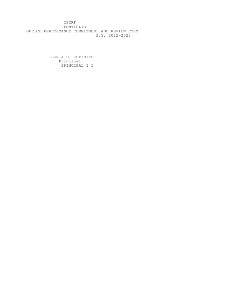 OPCRF Portfolio: School Principal Performance Review