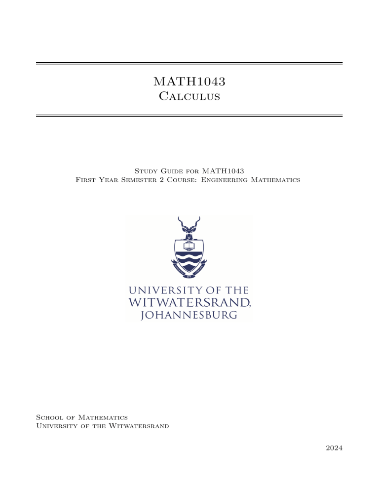 MATH1043 Calculus Study Guide: Engineering Mathematics (2024)