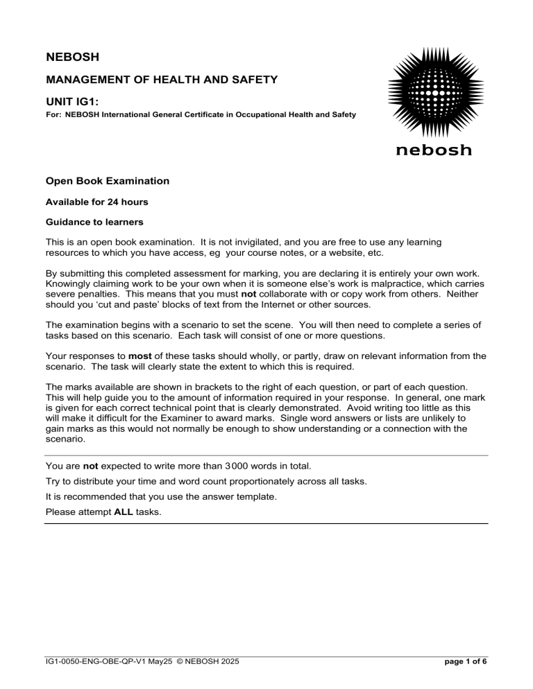 NEBOSH IG1 Exam: Health & Safety Management