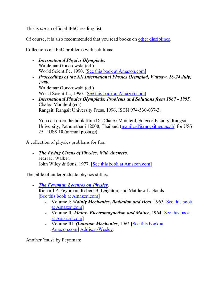 IPhO Physics Olympiad Reading List