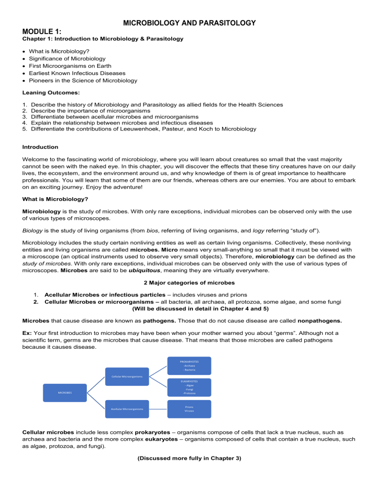 Intro to Microbiology & Parasitology: Microbes & Diseases