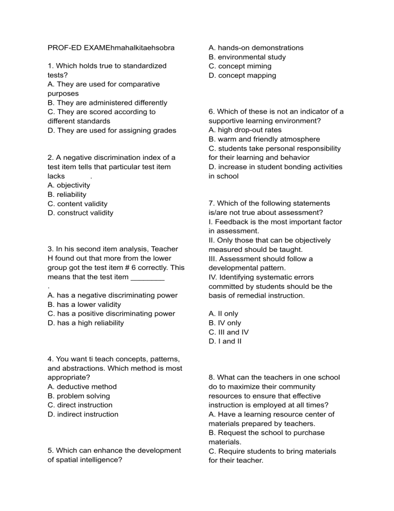 Professional Education Exam: Teacher Certification Practice