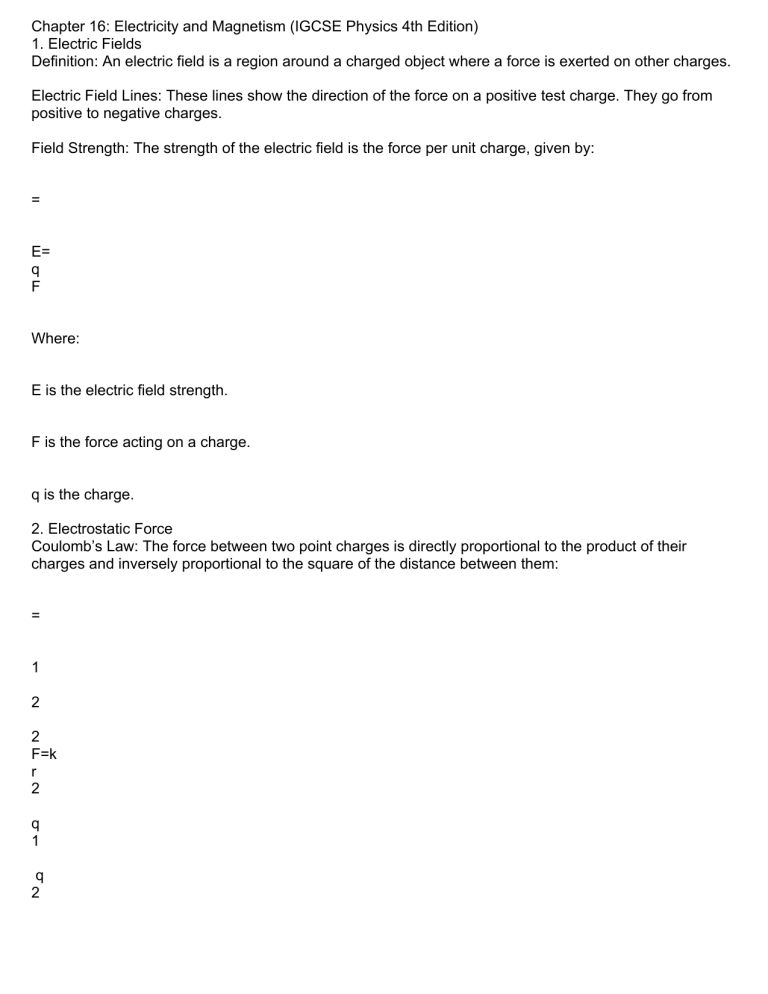 IGCSE Physics: Electricity & Magnetism - Chapter 16 Concepts & Formulas