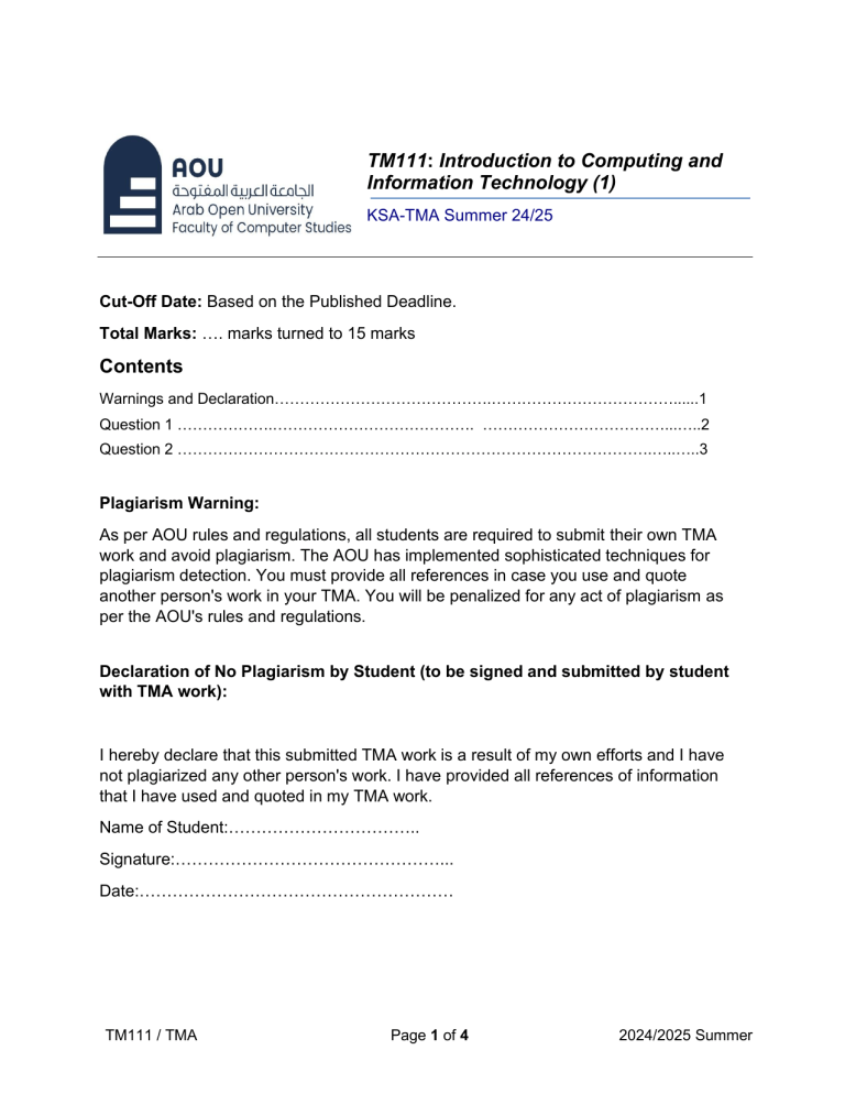 TM111 TMA: Computing & IT Assignment