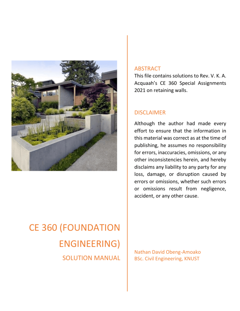 CE 360 Retaining Walls Solution Manual