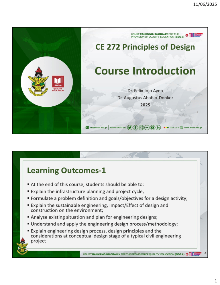 CE 272 Design Principles: Course Intro & Learning Outcomes