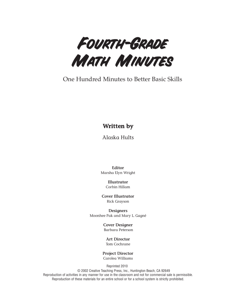 Fourth-Grade Math Minutes: Daily Practice for Basic Skills & Fluency