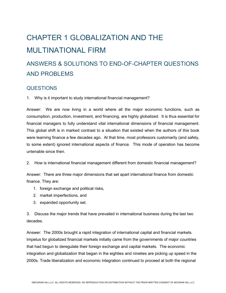 Globalization & Multinational Firms: Solutions Manual