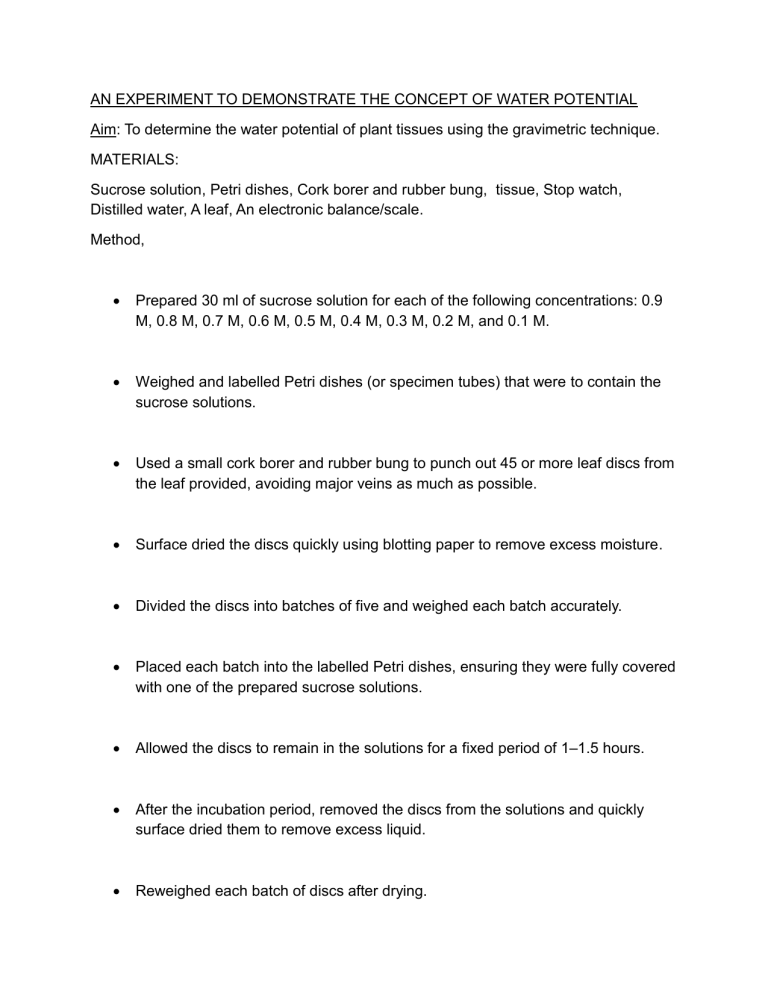 Water Potential Experiment: Gravimetric Technique