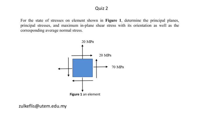 Stress Analysis Quiz: Principal Stresses & Planes