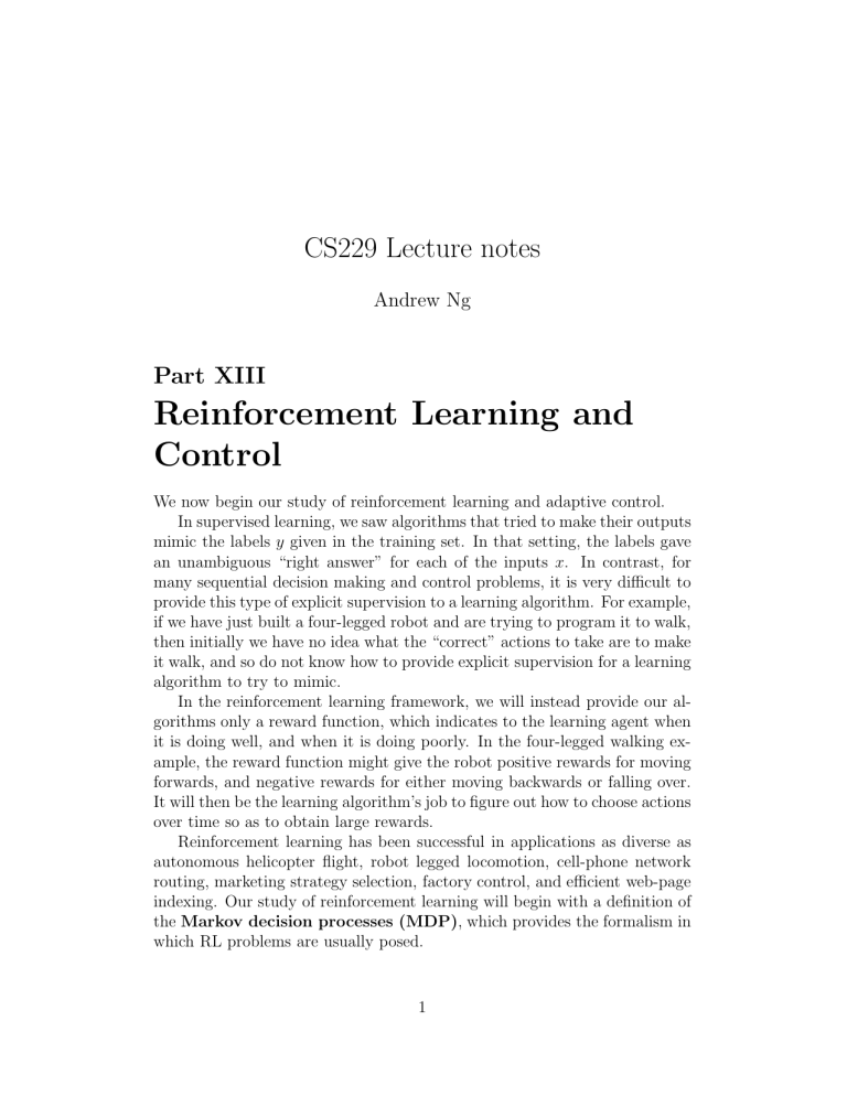 Reinforcement Learning & Control: Markov Decision Processes