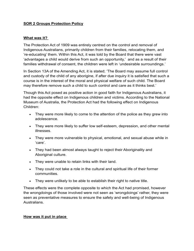 Protection Act 1909: Indigenous Australians Policy