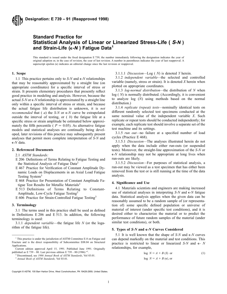 ASTM E 739: Statistical Analysis of S-N & e-N Fatigue Data