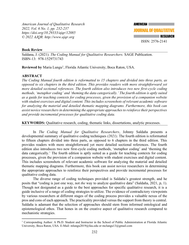 Book Review: The Coding Manual for Qualitative Researchers by Saldaña