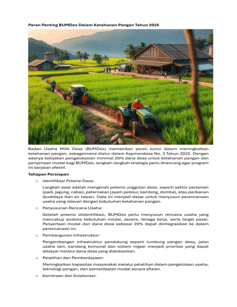 Peran BUMDes dalam Ketahanan Pangan 2025: Pemanfaatan Dana Desa