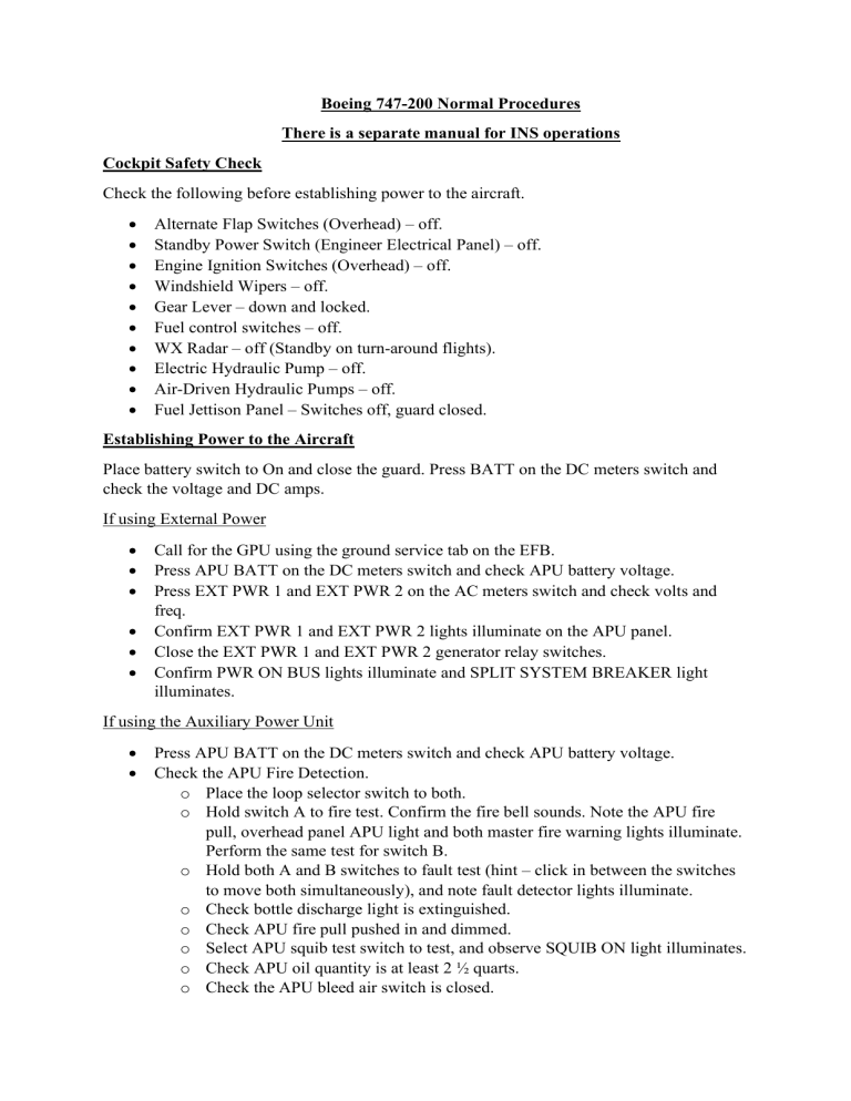 Boeing 747-200 Normal Procedures Manual