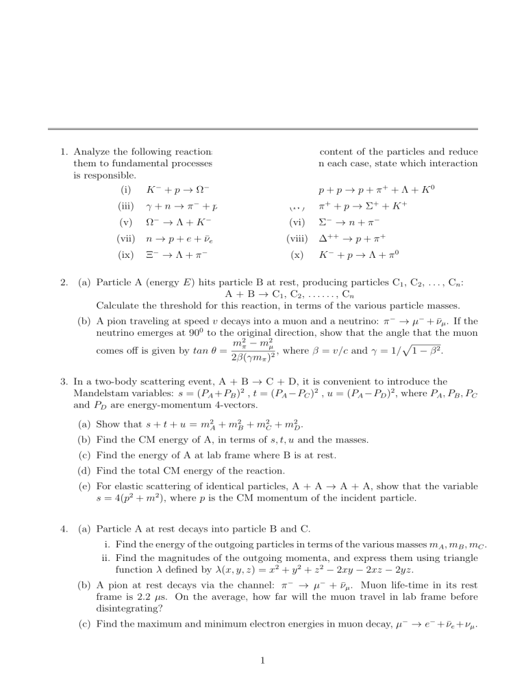 Elementary Particle Physics Assignment - University Level