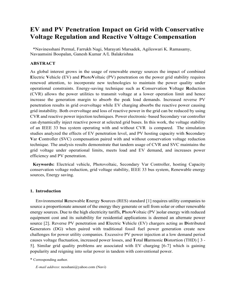 EV & PV Impact on Grid: CVR & SVC for Voltage Stability