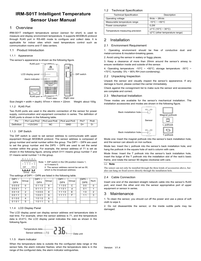 IRM-S01T Intelligent Temperature Sensor User Manual