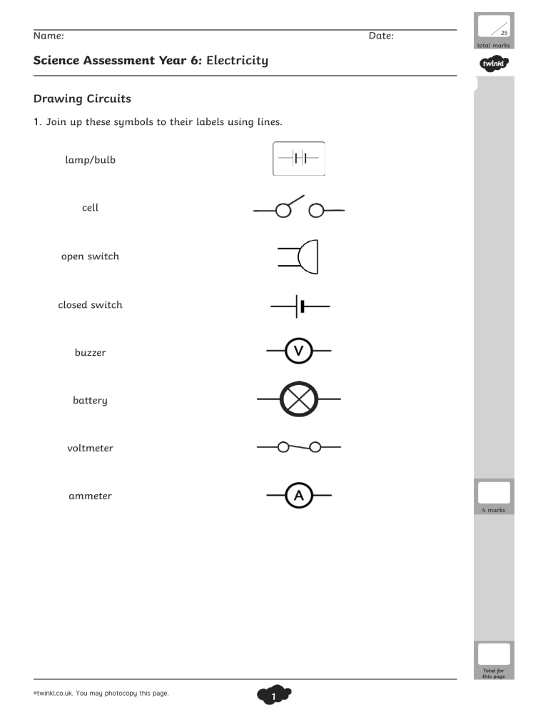 Year 6 Electricity Science Assessment: Circuits & Investigations