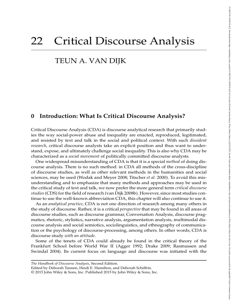 Critical Discourse Analysis: Power & Inequality