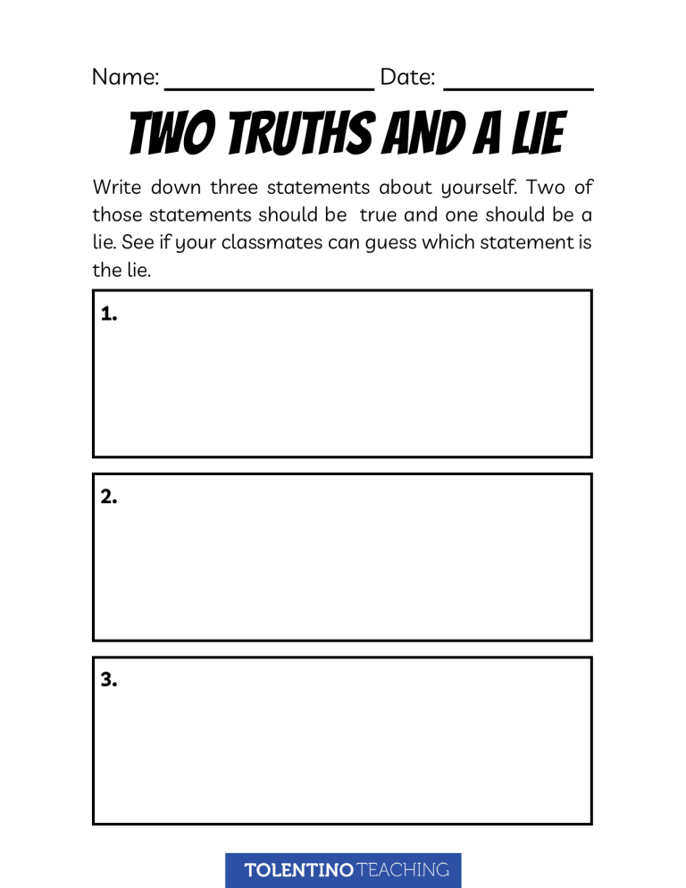 Two Truths and a Lie Worksheet | Fun Classroom Icebreaker Activity