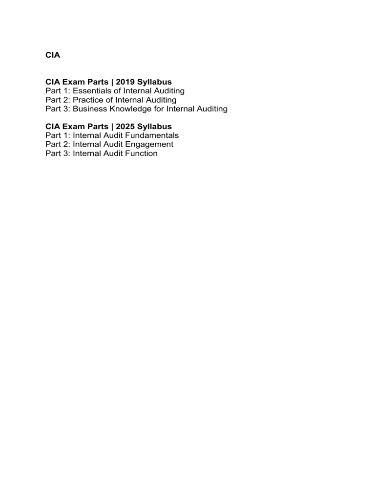 CIA Exam Syllabus: 2019 & 2025 Parts Overview