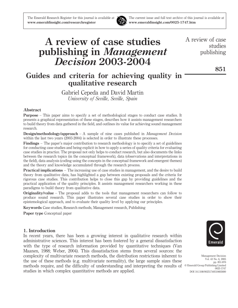 Guides for Quality Qualitative Case Studies in Management Research