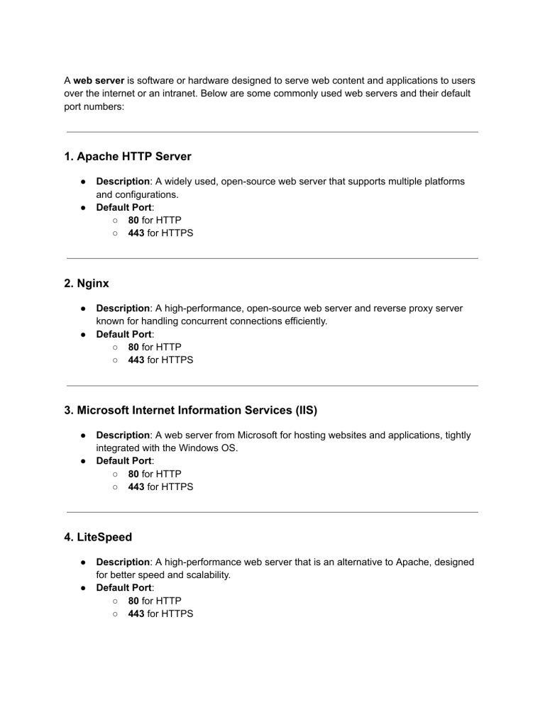 Web Servers & Default Ports: Apache, Nginx, IIS, Tomcat & More