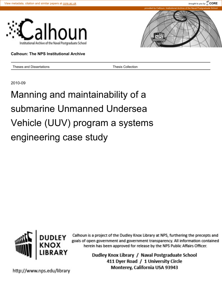Manning and maintainability of a submarine Unmanned Undersea Vehicle (UUV) program a systems ...