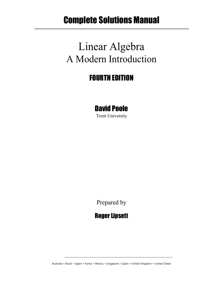 Linear Algebra: A Modern Introduction - Complete Solutions Manual (4th Ed)