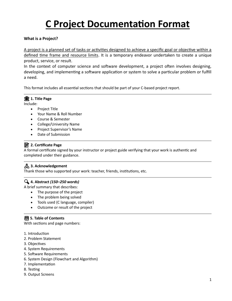 C Project Documentation Format: Report Template