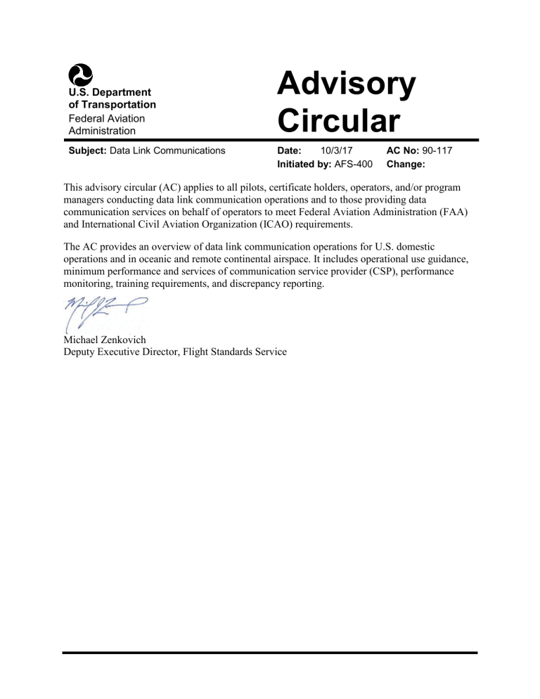 FAA Circular AC 90-117 - Data Link Communications