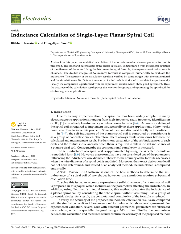 Inductance Calculation of Single-Layer Planar Spiral Coil
