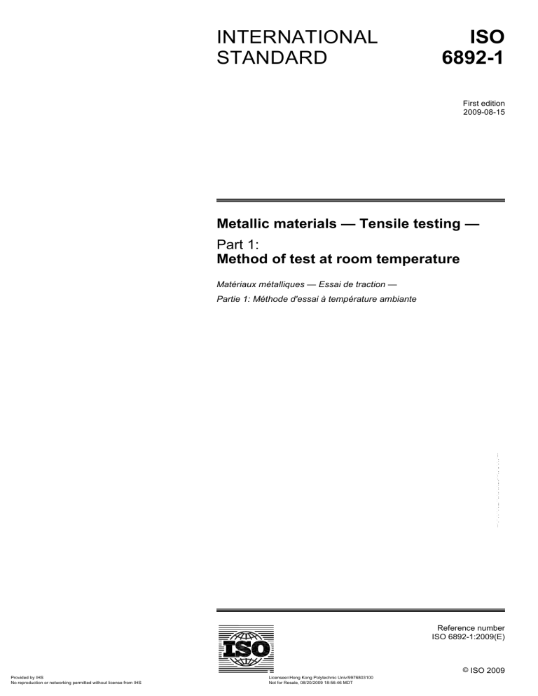 ISO 6892-1: Tensile Testing of Metallic Materials at Room Temperature