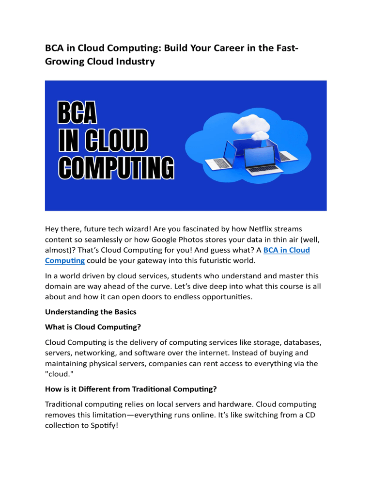 BCA in Cloud Computing: Career Guide & Opportunities