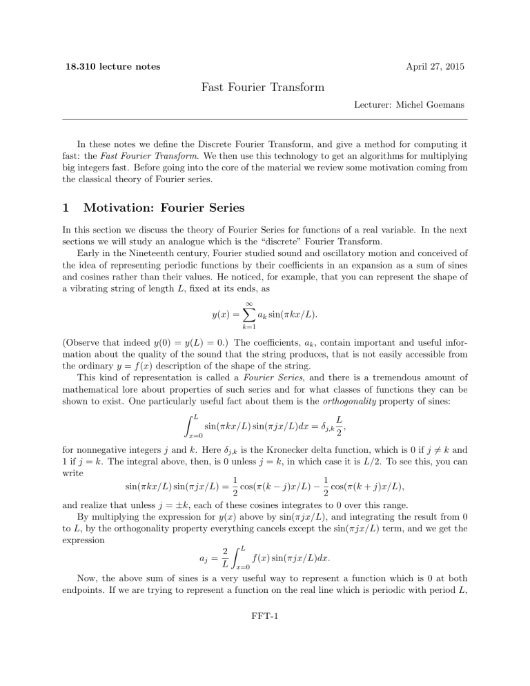 Fast Fourier Transform Lecture Notes Dft And Algorithms 2015
