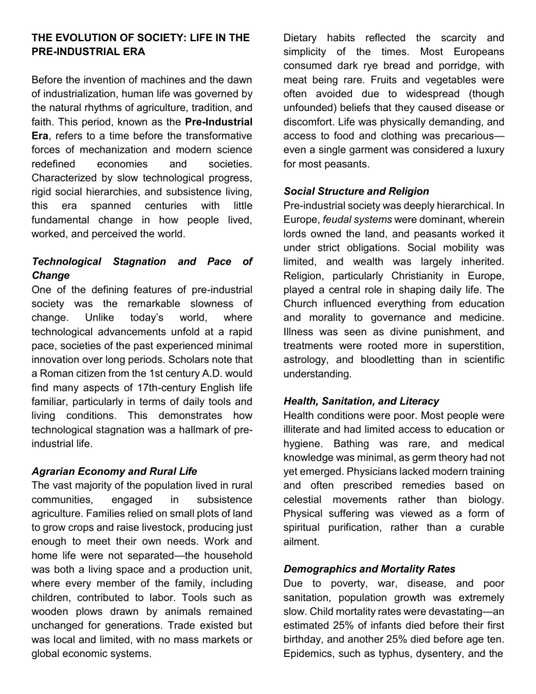 Pre-Industrial Era: Society, Life, and Evolution Before Industrialization