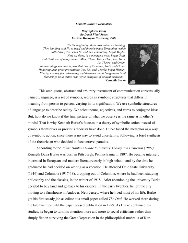 Kenneth Burke's Dramatism: A Biographical Essay on Literary Theory