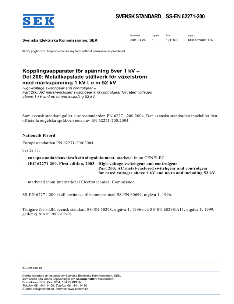 High-Voltage AC Metal-Enclosed Switchgear & Controlgear Standard (1-52kV)