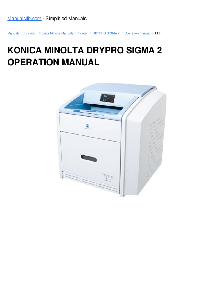 Konica Minolta DRYPRO SIGMA 2 Operation Manual - Medical Imager Guide