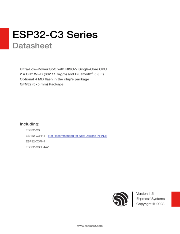 ESP32-C3 Series Datasheet: Wi-Fi & Bluetooth LE SoC Specifications