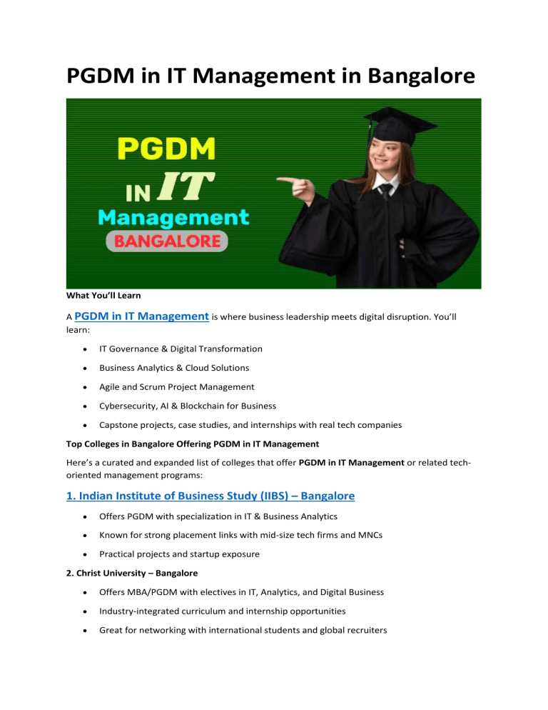 PGDM in IT Management Bangalore: Curriculum, Colleges & Career Roles