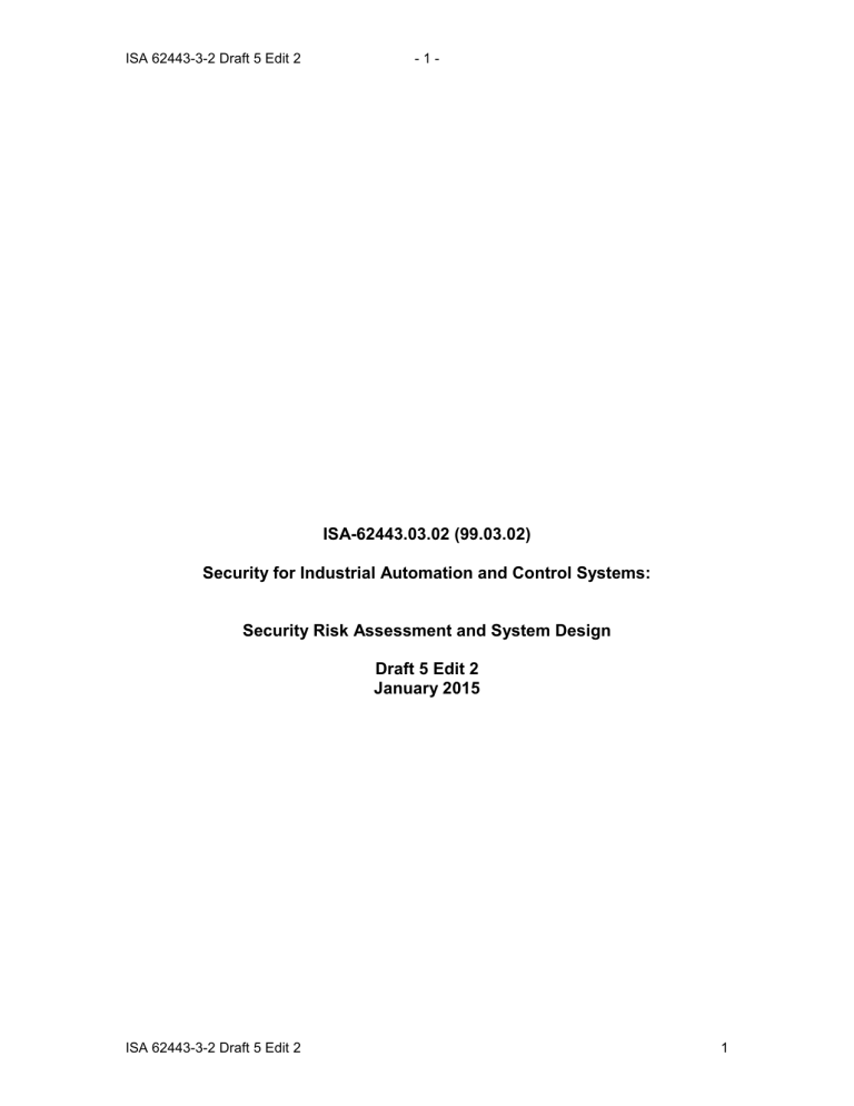 ISA 62443-3-2: IACS Security Risk Assessment & Design