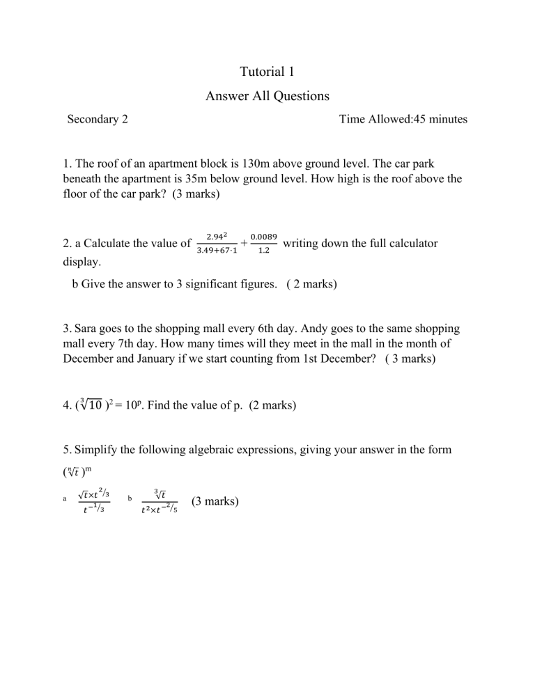 Secondary 2 Math Tutorial: Algebra, Arithmetic, Geometry