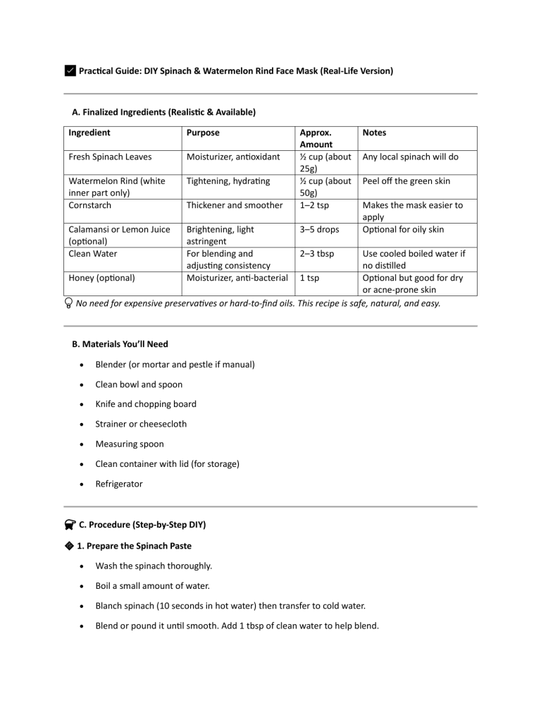 DIY Spinach & Watermelon Rind Face Mask: Natural Skincare Guide