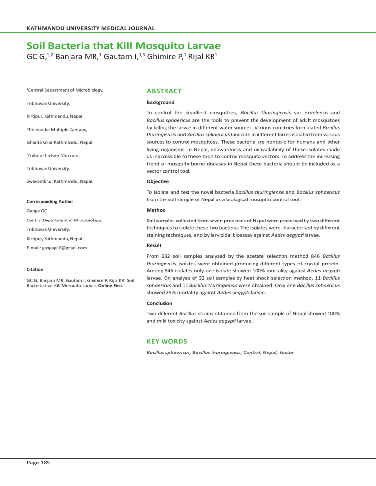 Soil Bacteria for Mosquito Control: A Nepal Study