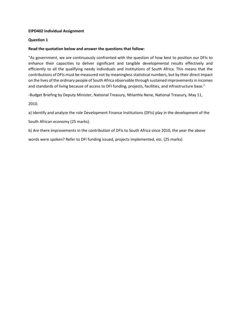 DFIs in South Africa: Role, Impact, and Economic Development Analysis