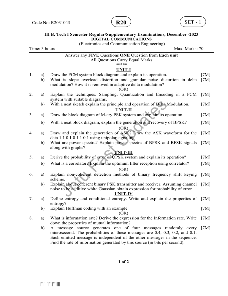 Digital Communications Exam Paper - ECE