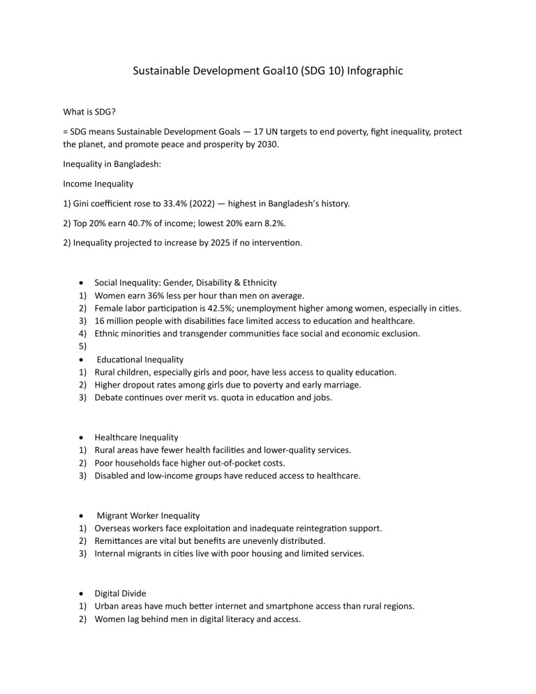 SDG 10: Inequality in Bangladesh - Progress & Challenges